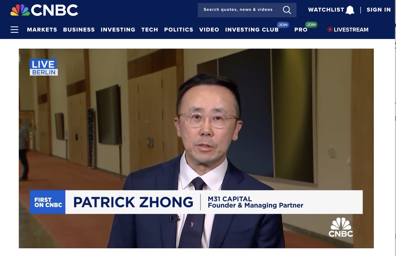 Patrick Zhong Spoke to CNBC: Reviving Global Markets With Patience and ...